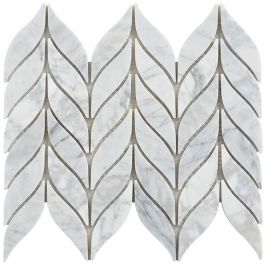 Leaf Pattern Marble Mosaic Tile Grey And White