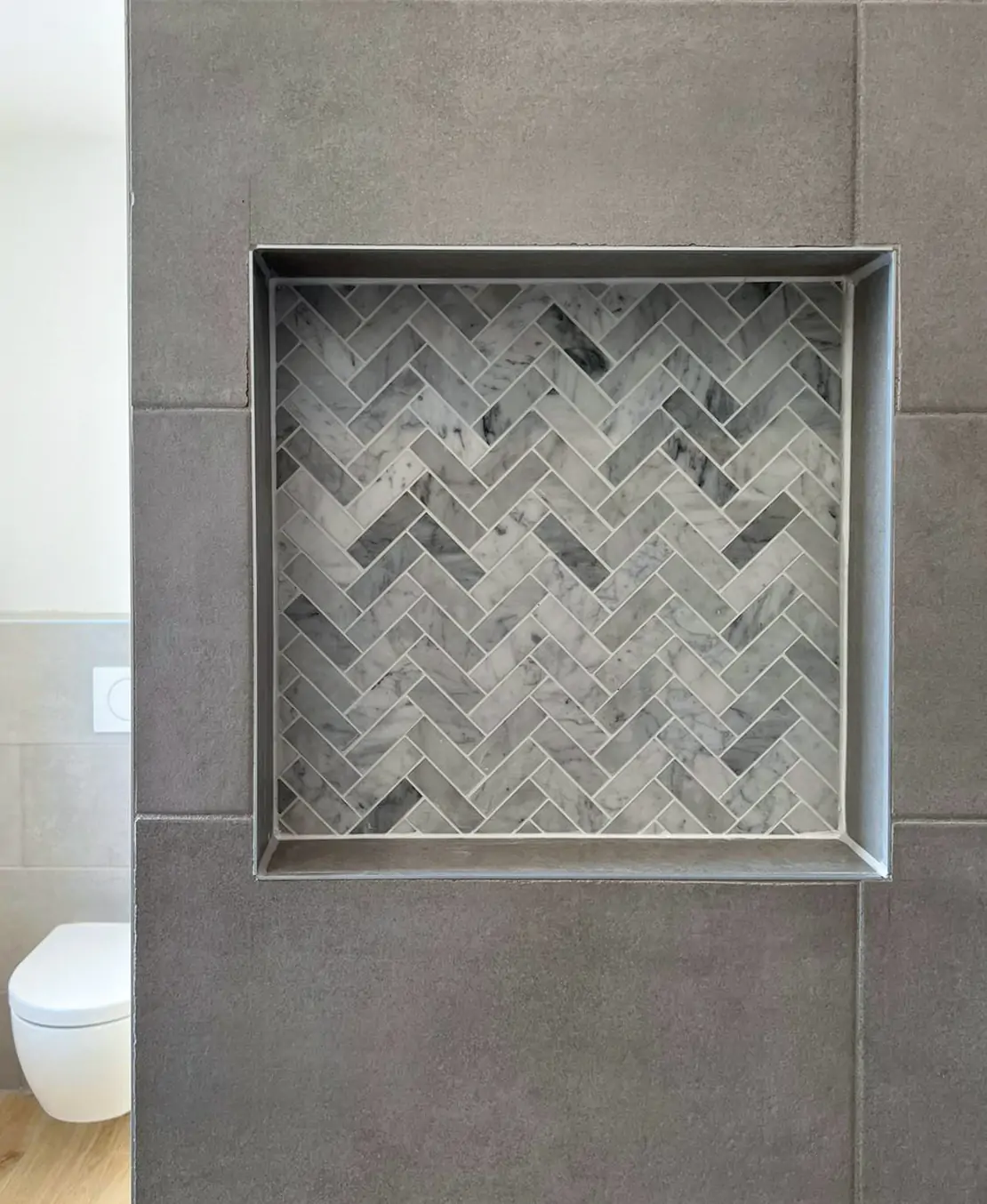 Herringbone Marble Tiles Bathroom Niche Wall Floor White Mosaic